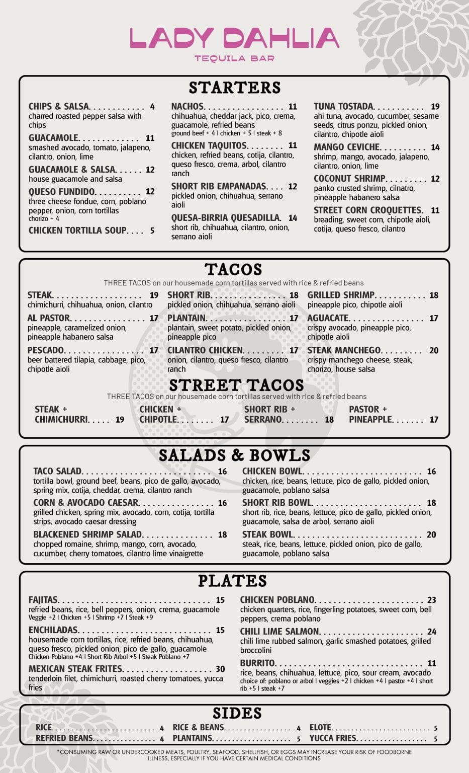 Menu | Lady Dahlia Mexican Kitchen
