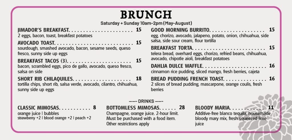 Brunch Menu | Lady Dahlia Mexican Kitchen